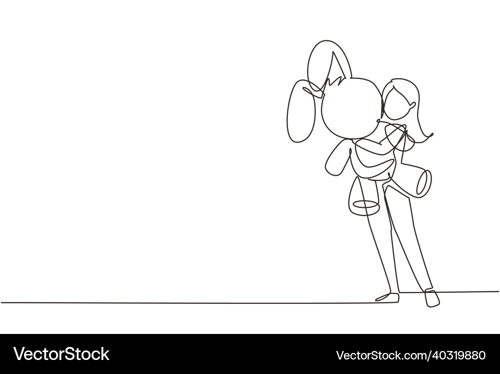 Single continuous line drawing little girl Vector Image