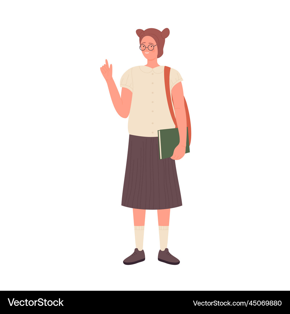 Standing nerd girl with pointing finger Royalty Free Vector