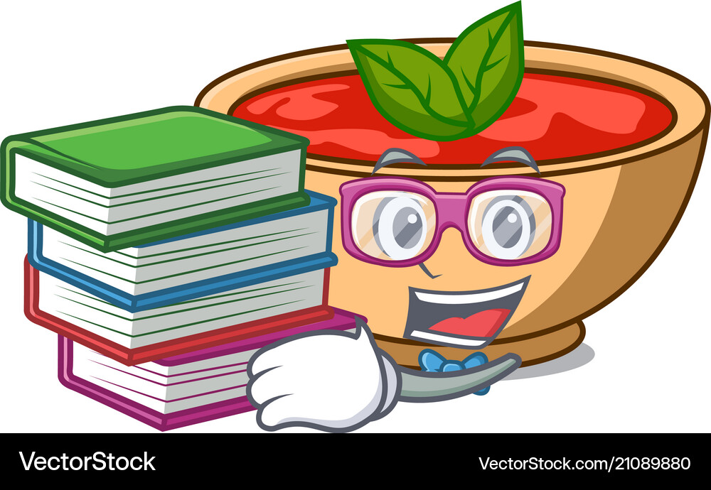 Student with book tomato soup character cartoon Vector Image