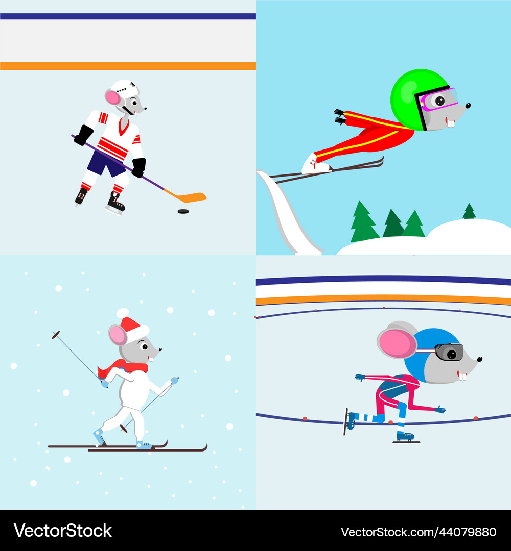 Winter sports set with mice Royalty Free Vector Image