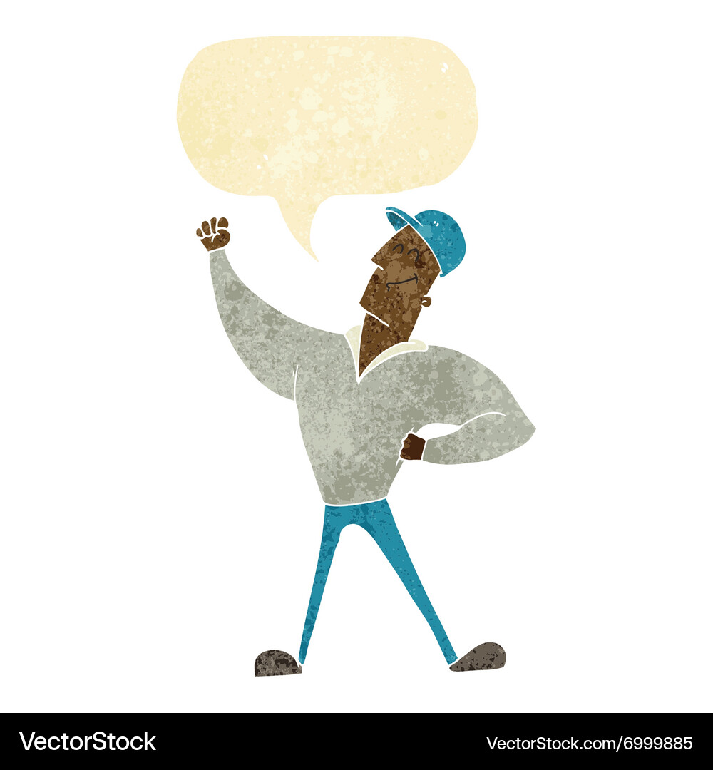 Cartoon man striking heroic pose with speech Vector Image
