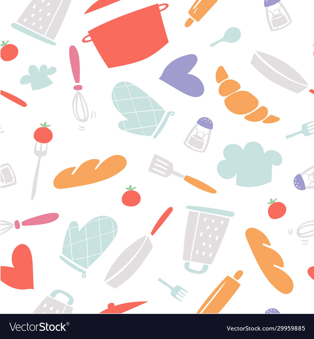 Cooking and baking seamless pattern kitchenware Vector Image