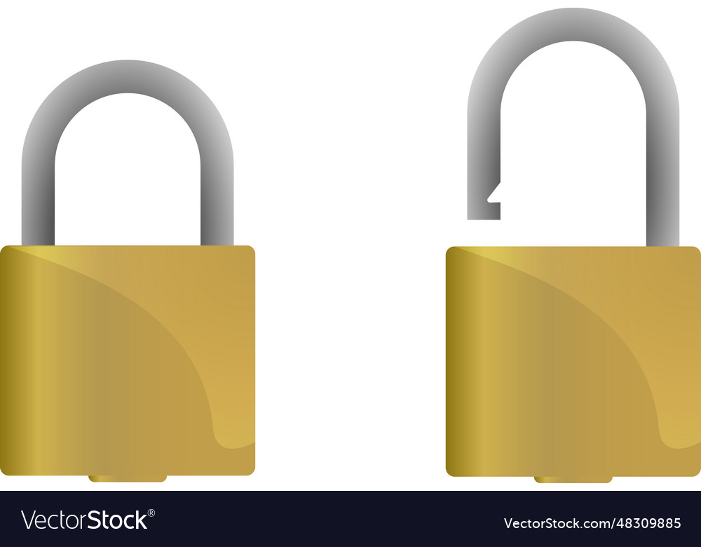 Lock and unlock brass padlock Royalty Free Vector Image Lock and unlock brass padlock Royalty Free Vector Image