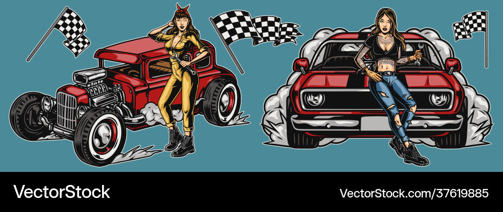 Powerful retro custom racing cars concept Vector Image