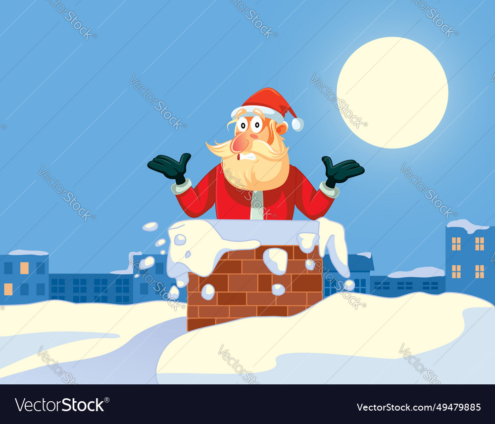 Santa claus stuck in a chimney on christmas funny Vector Image