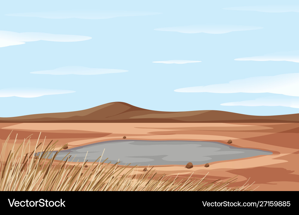 Scene with pond and dry land Royalty Free Vector Image