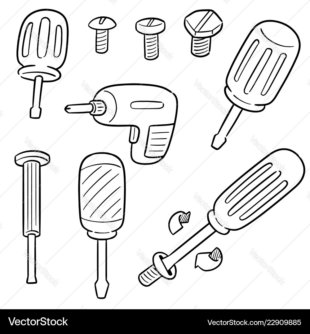 Set of screw and screwdriver Royalty Free Vector Image