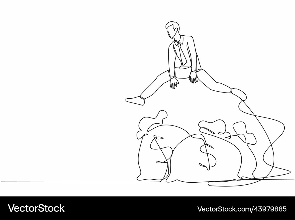Single one line drawing businessman jump over Vector Image
