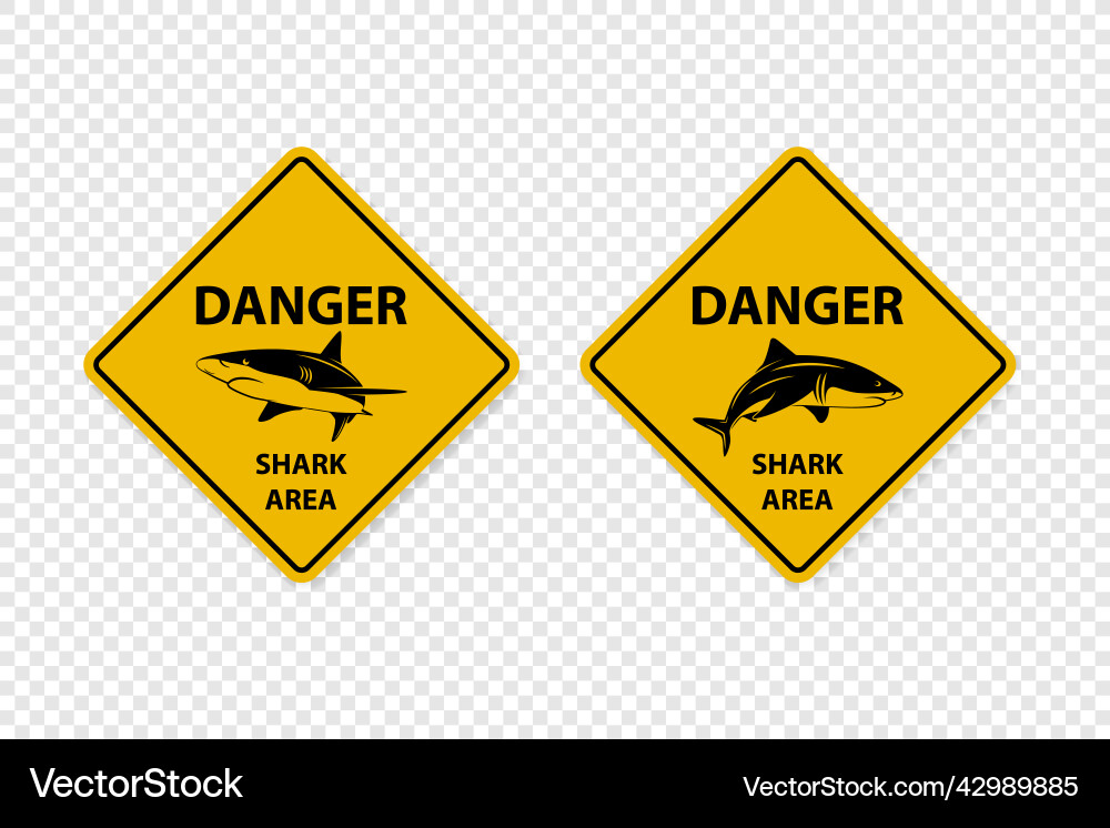Yellow shark sighting sign set isolated Royalty Free Vector