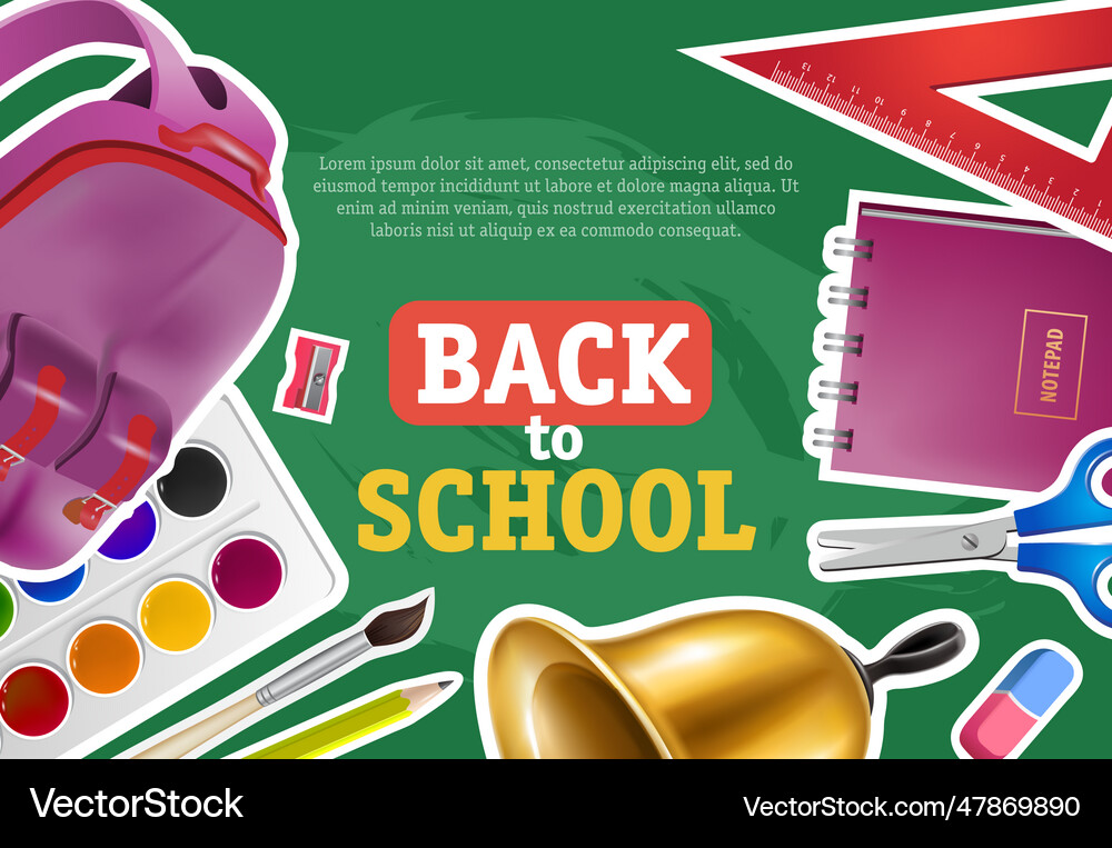 Back to school lettering with supplies backpack Vector Image