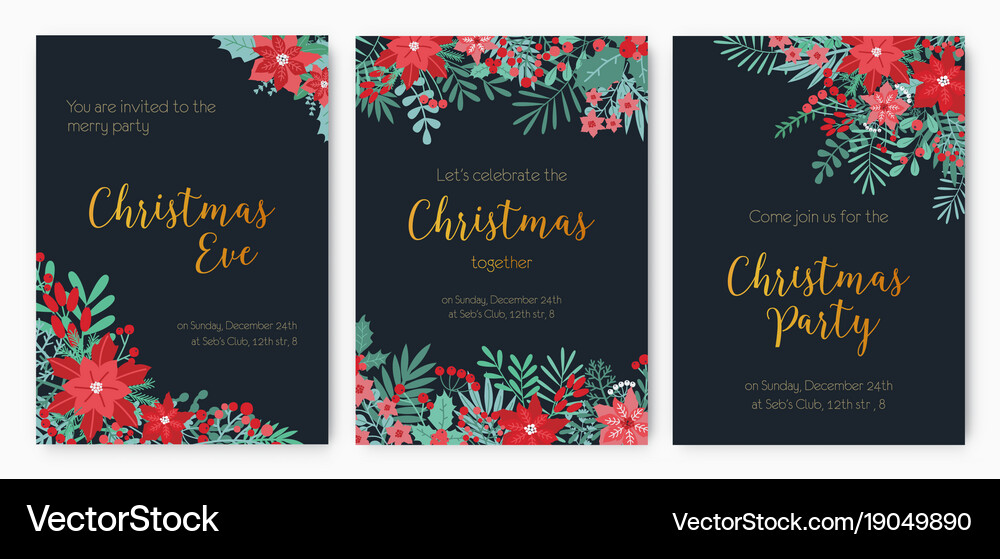 Bundle christmas eve party invitation festive Vector Image