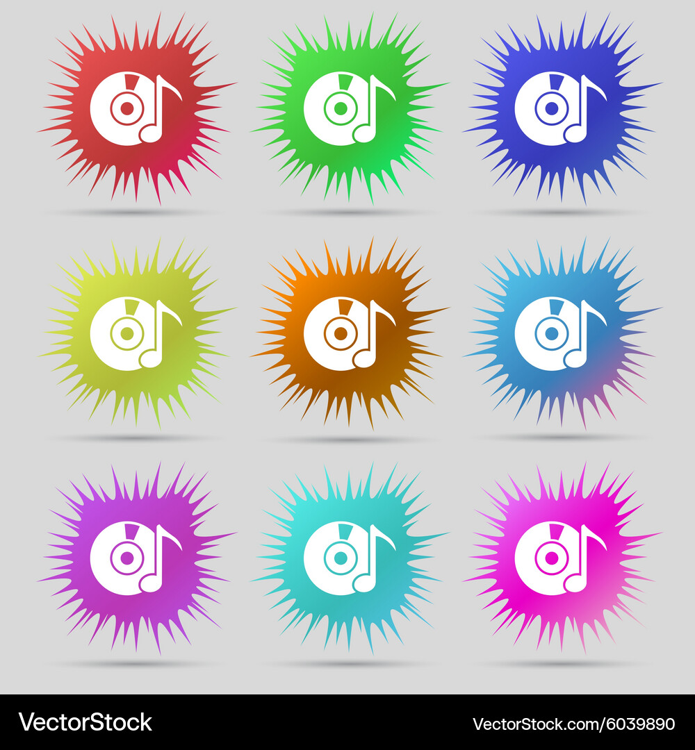 Cd or dvd icon sign nine original needle buttons Vector Image