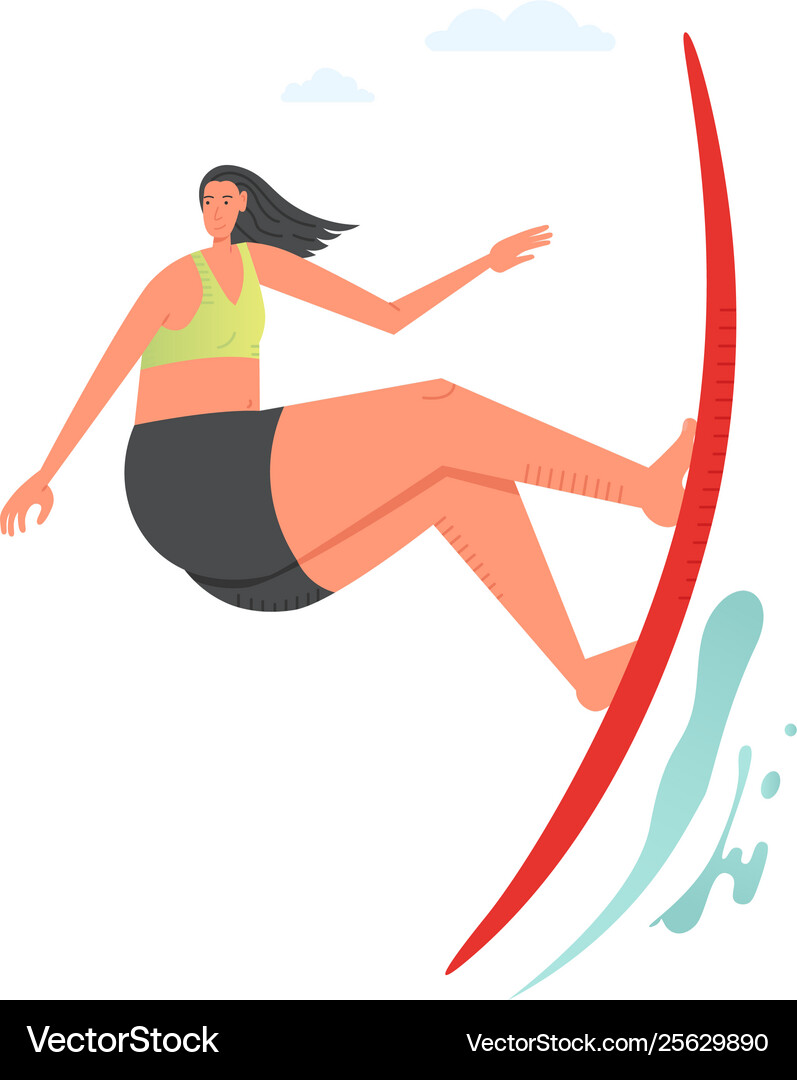 Girl surfing wave flat style design Royalty Free Vector