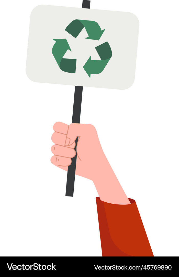 Hand holding signboard with recycling symbol flat Vector Image