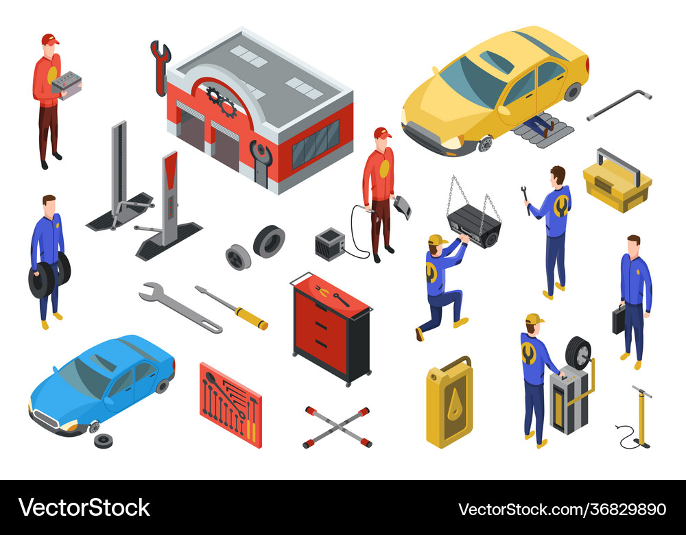 Isometric auto service car service top view Vector Image