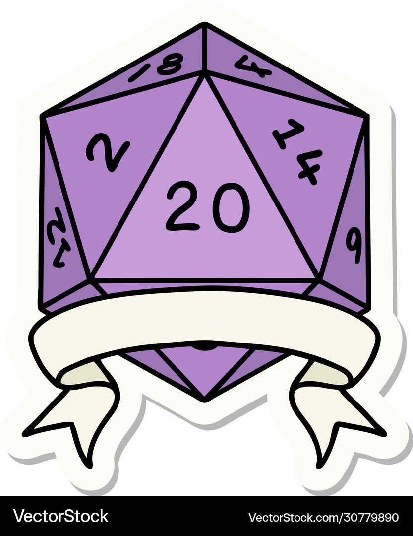 Natural 20 critical hit d20 dice roll sticker Vector Image