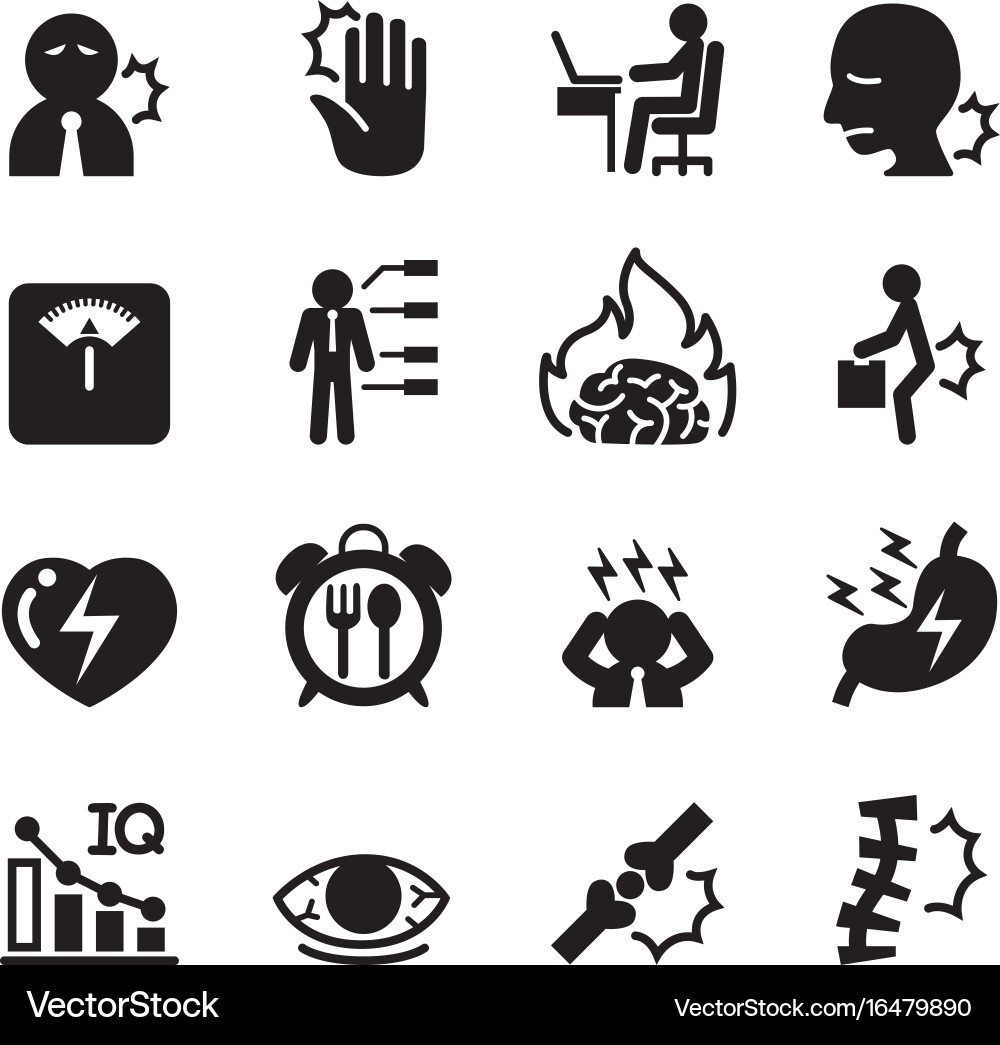 Office syndrome icons set Royalty Free Vector Image