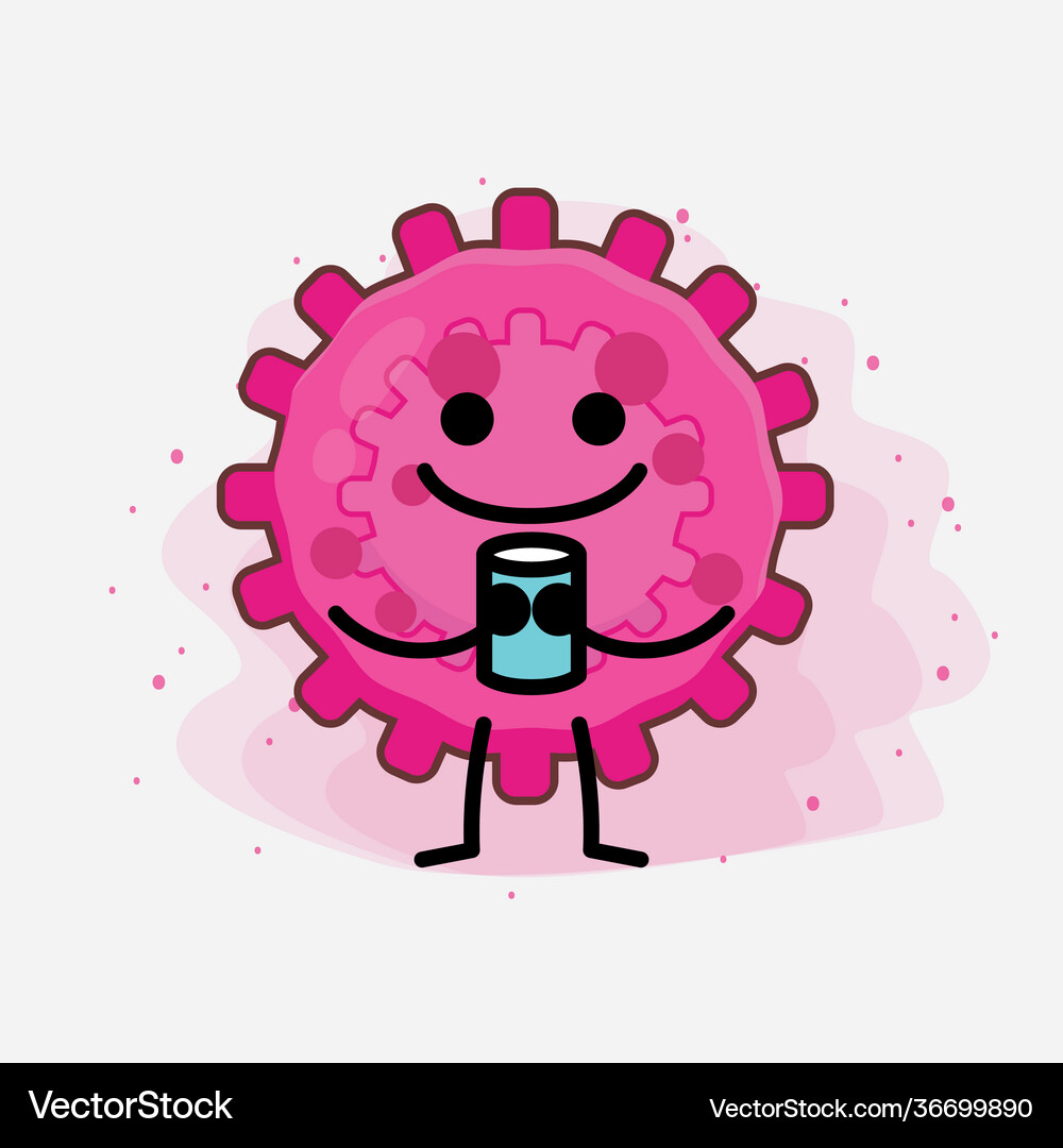 Pink virus cute character with simple face hands Vector Image