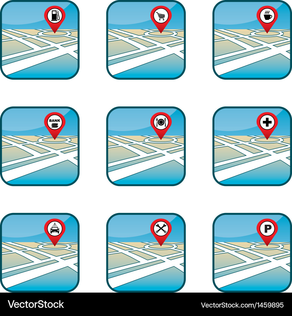 City map with gps icons Royalty Free Vector Image