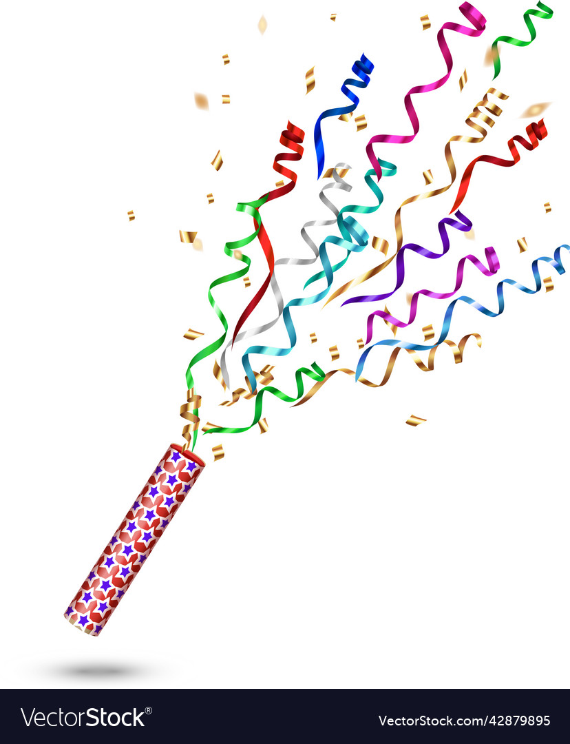 Exploding party popper composition Royalty Free Vector Image