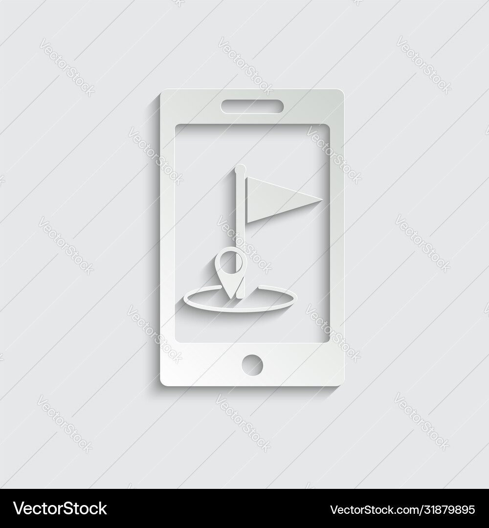 Paper mobile phone icon map point sign Royalty Free Vector