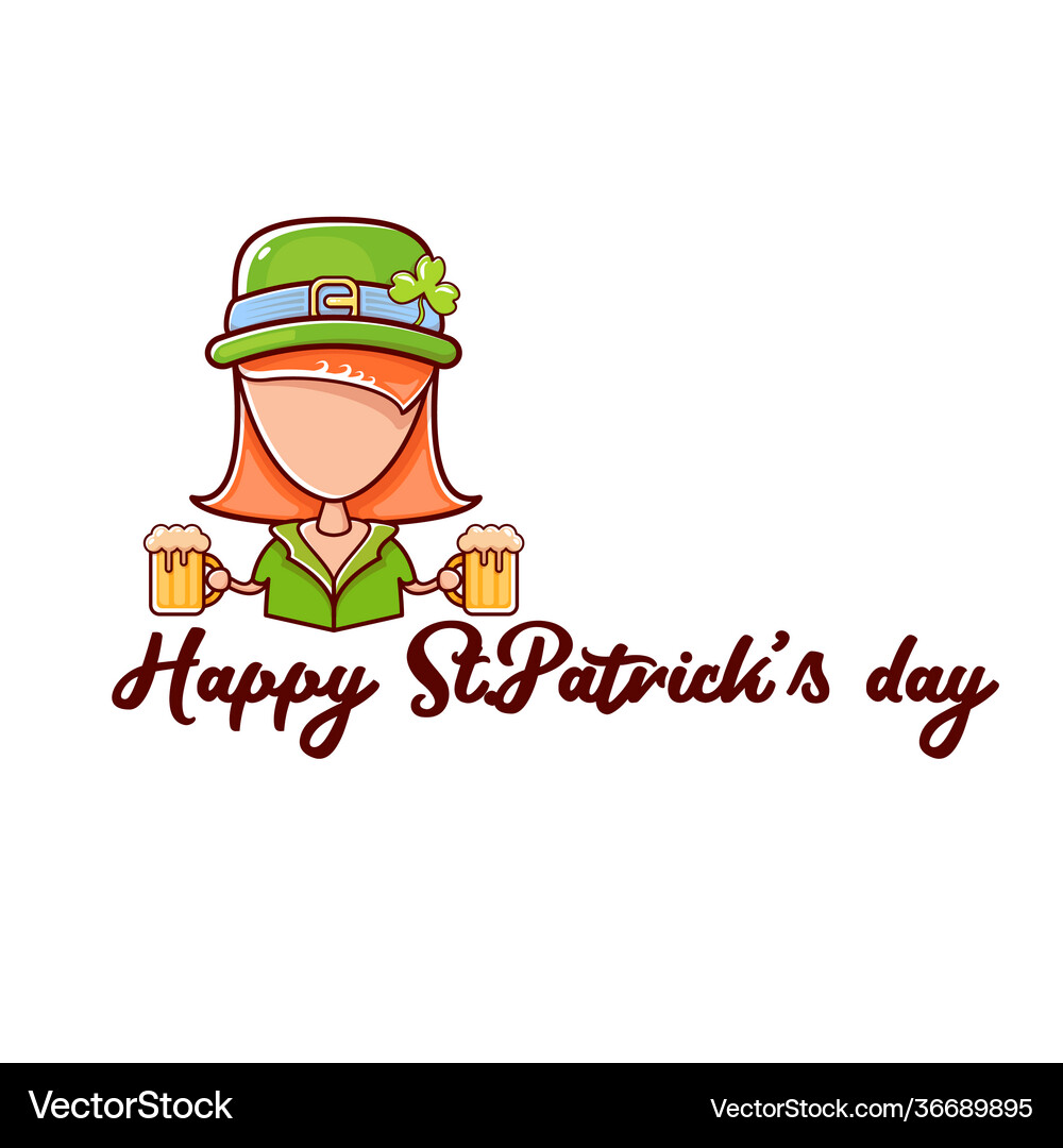 Printsaint patrick girl holding beer isolated Vector Image