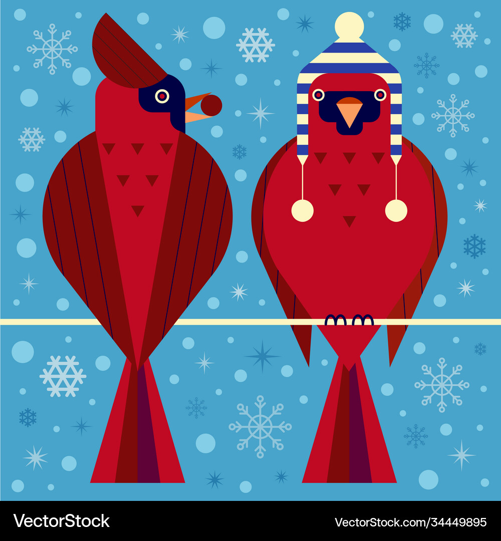 Red Cardinal Couple Winter Card Royalty Free Vector Image