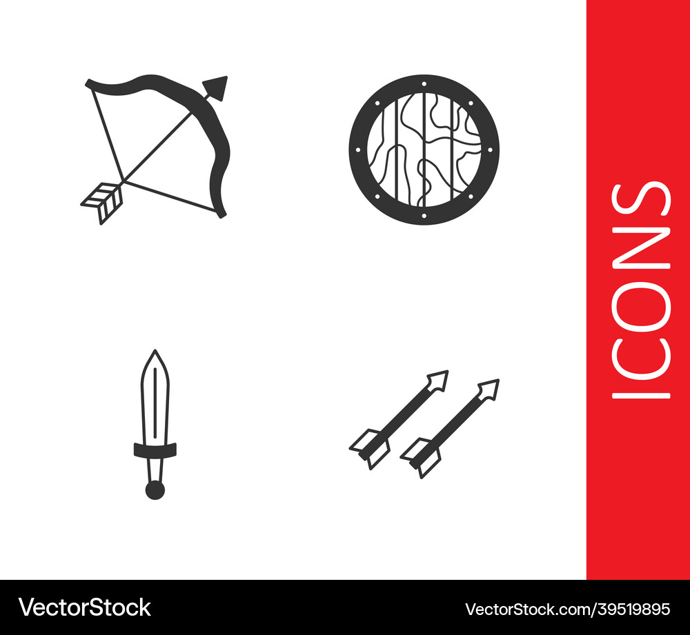 Set medieval arrows bow and sword and round Vector Image