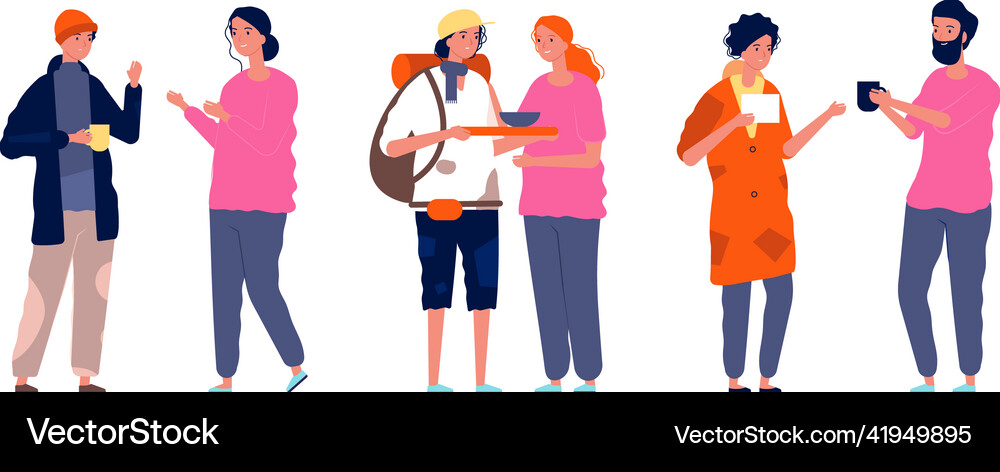 Volunteers activity homeless poor people Vector Image