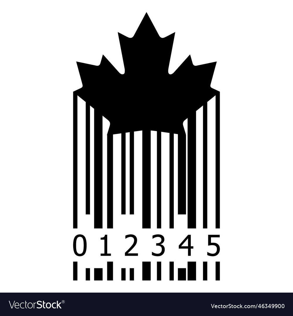 Barcode with maple leaf Royalty Free Vector Image
