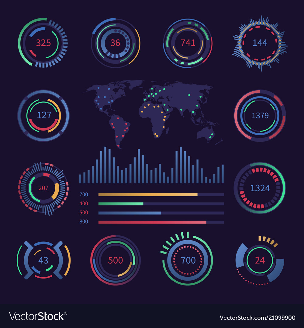 Circular digital hud visualisation data elements Vector Image