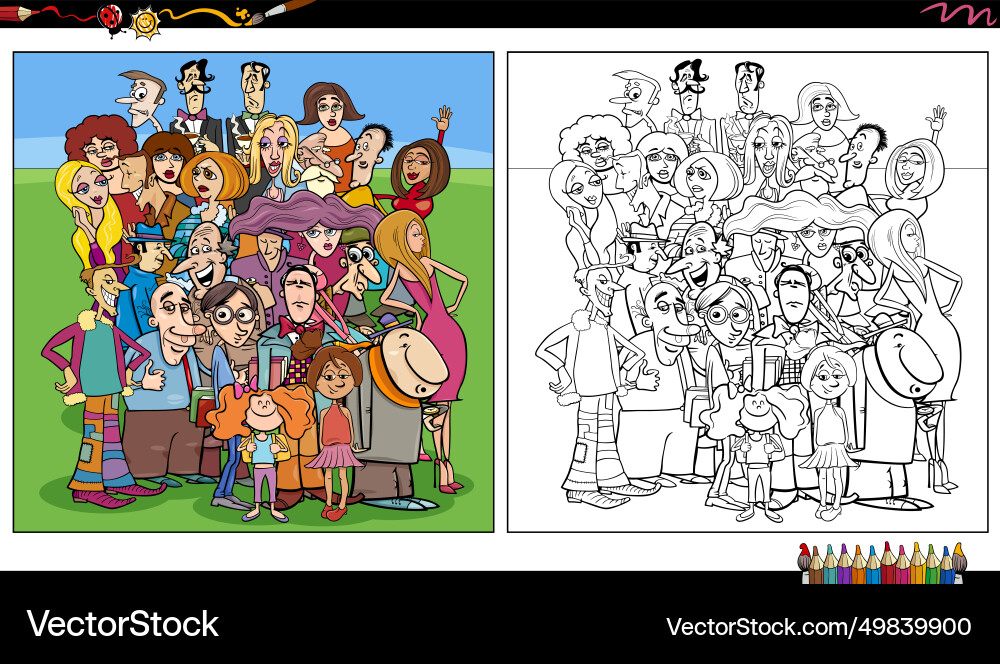 Crowd of funny comic people characters group Vector Image