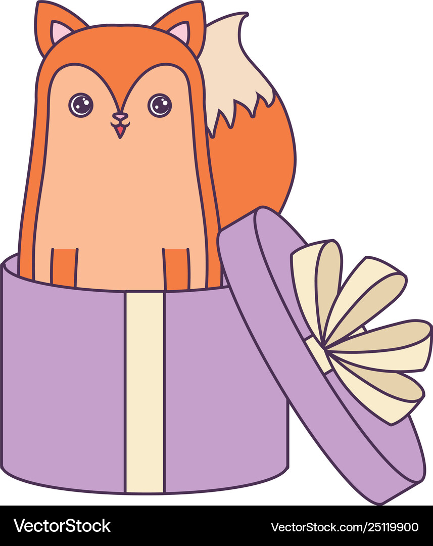 Cute fox animal in gift box Royalty Free Vector Image