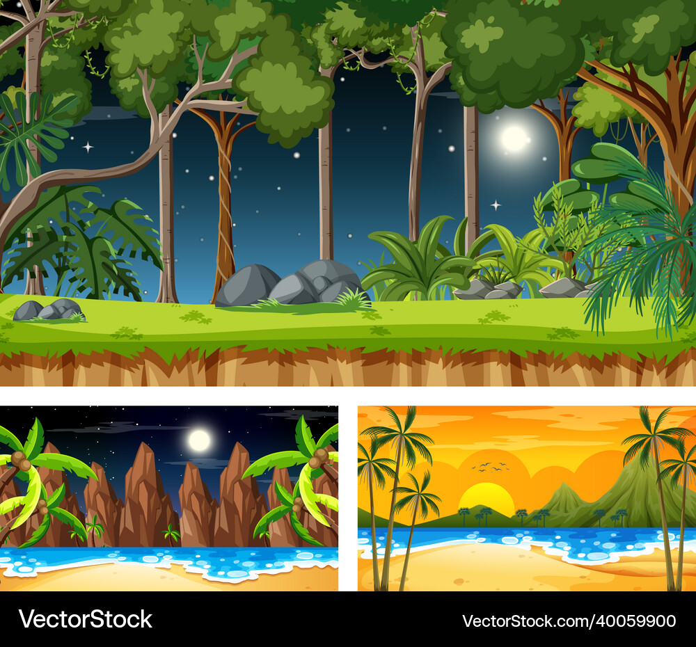 Different nature horizontal scenes in cartoon Vector Image