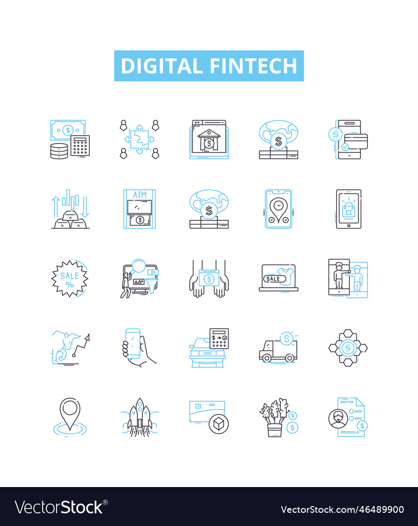 Digital fintech line icons set fintech Royalty Free Vector