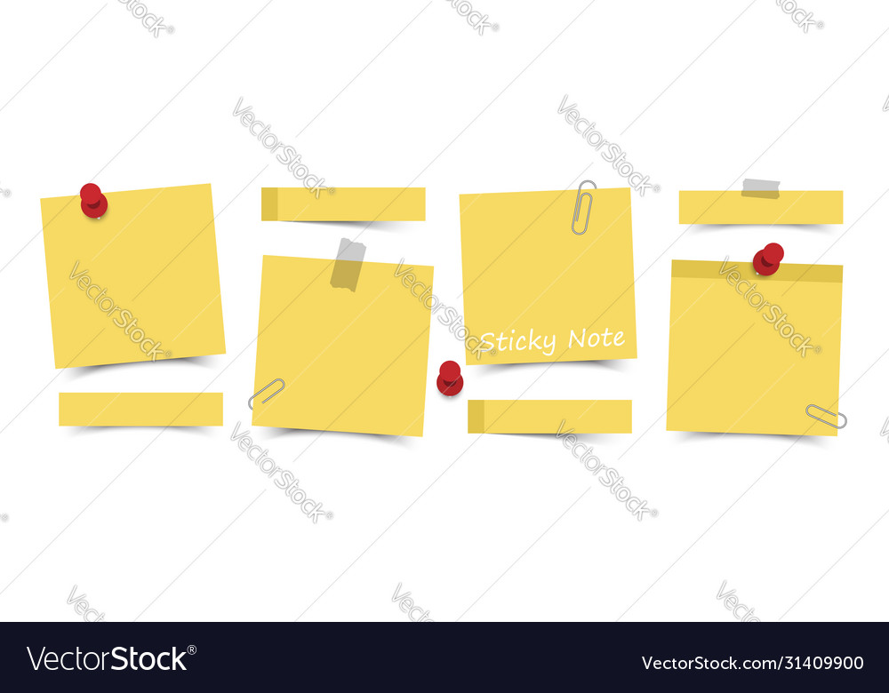 Flat design yellow color sticky notes with red Vector Image