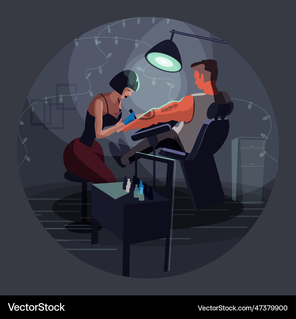 Focused young tattooer making tattoo on customer Vector Image
