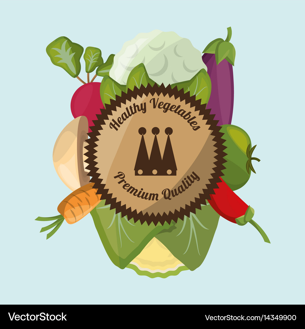 Healthy vegetables fresh harvest label Royalty Free Vector