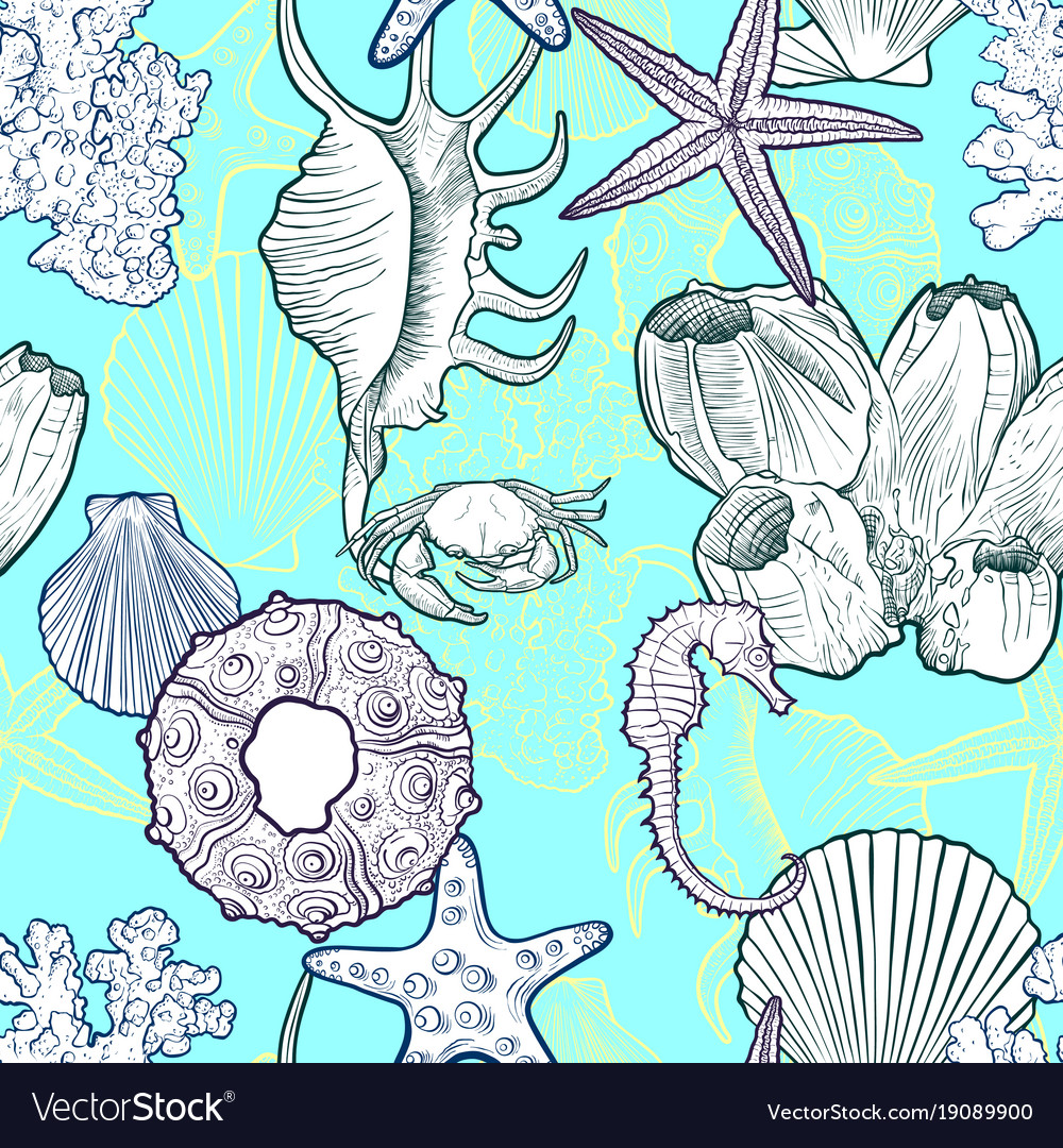 Seamless pattern with seashells Royalty Free Vector Image