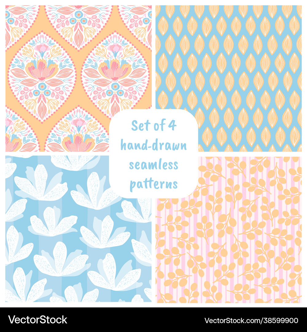 Set floral seamless patterns in trendy colors Vector Image
