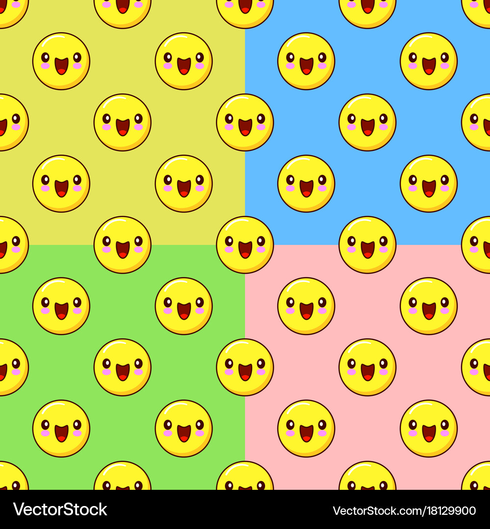 Yellow emoji seamless pattern set on a color Vector Image