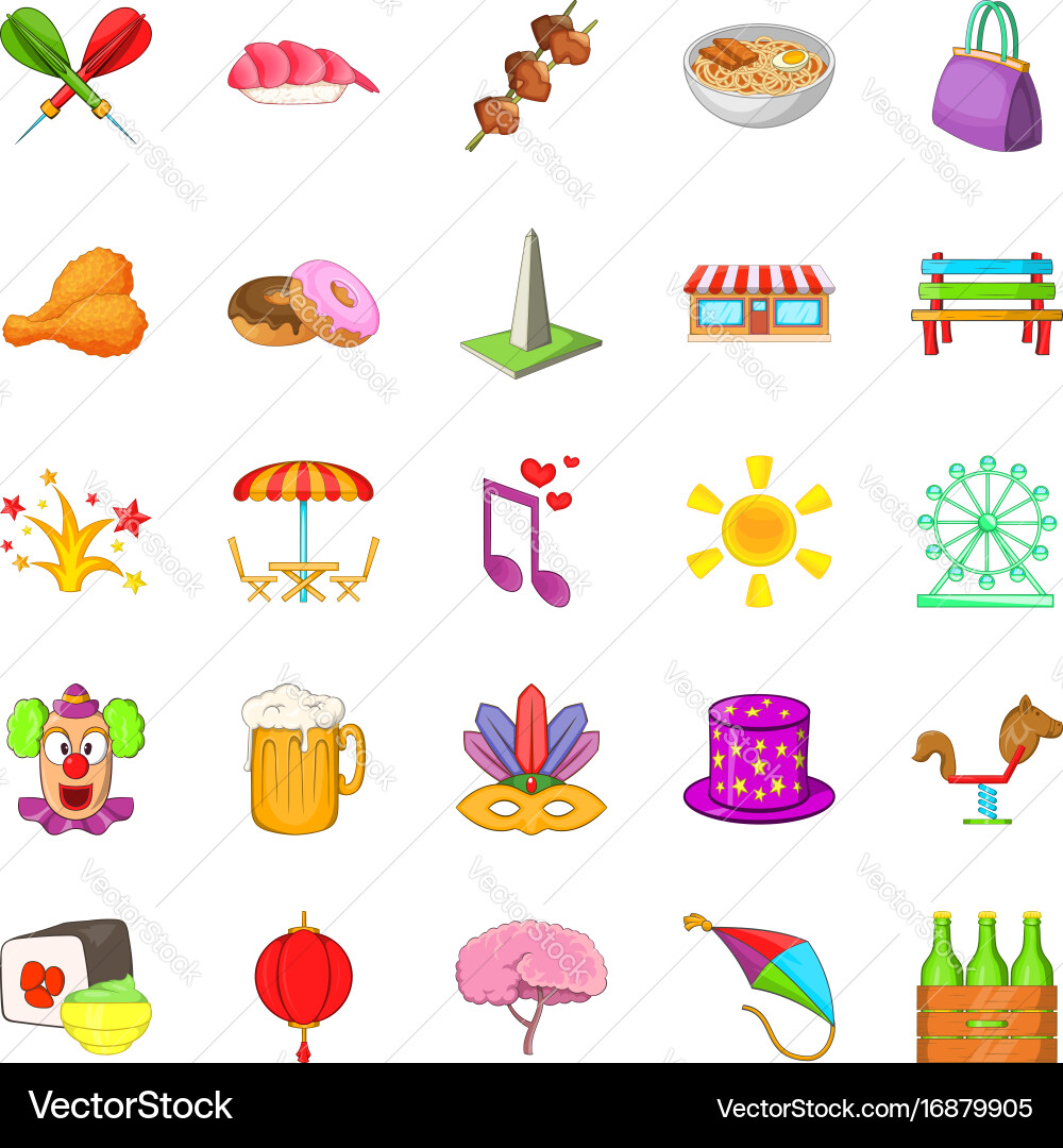 Act icons set cartoon style Royalty Free Vector Image