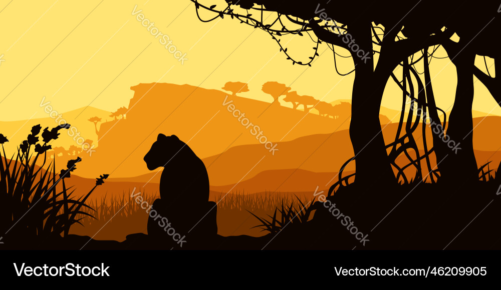 African landscape layer design with sitting lion Vector Image
