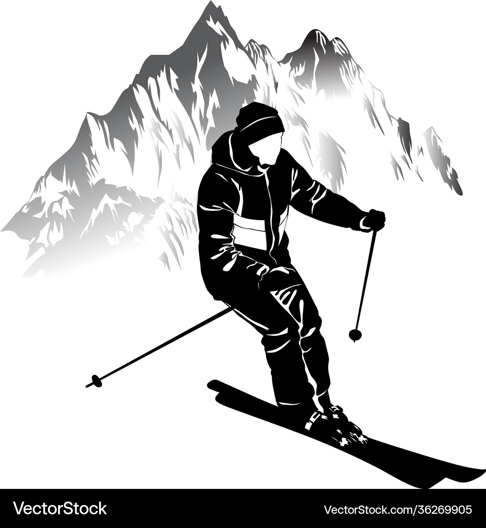 Black and white image a skier on background Vector Image