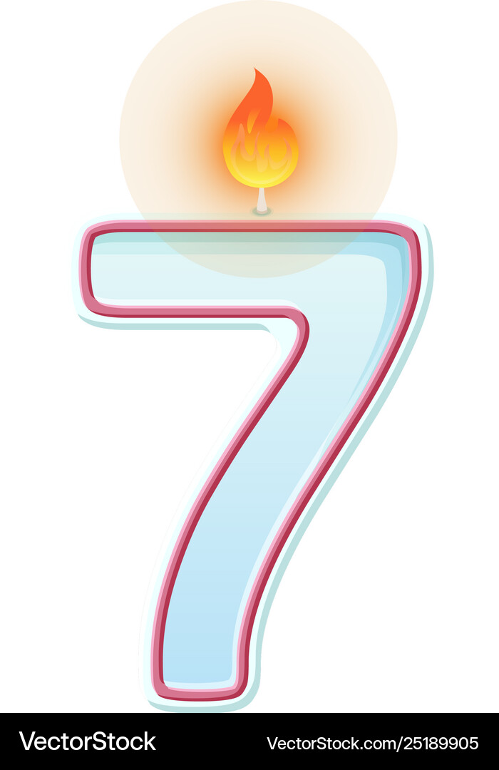 Candle number seven 7 symbol burning Royalty Free Vector