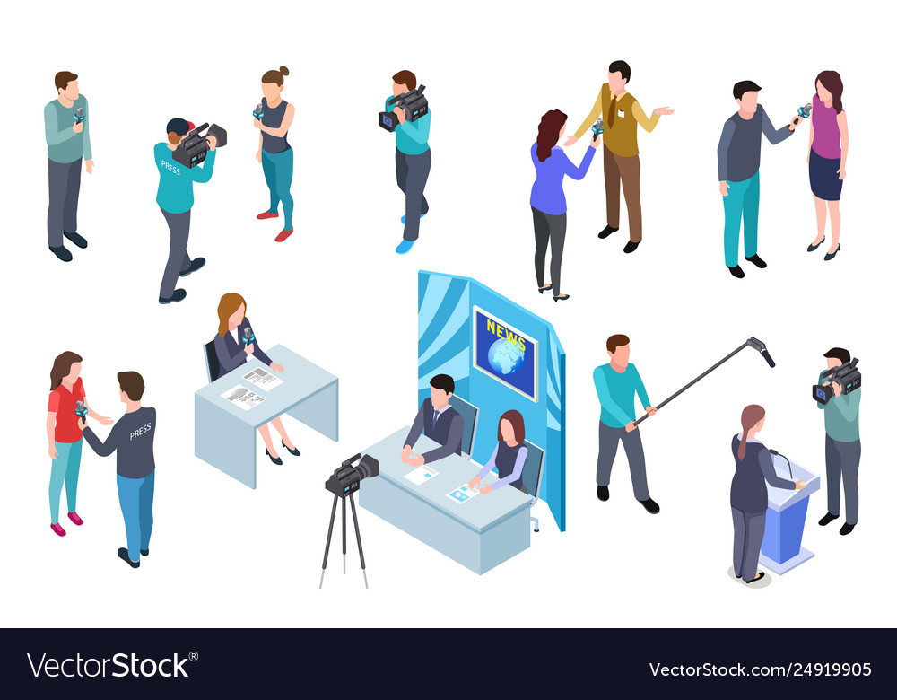 Journalist isometric camera man tv crew studio Vector Image