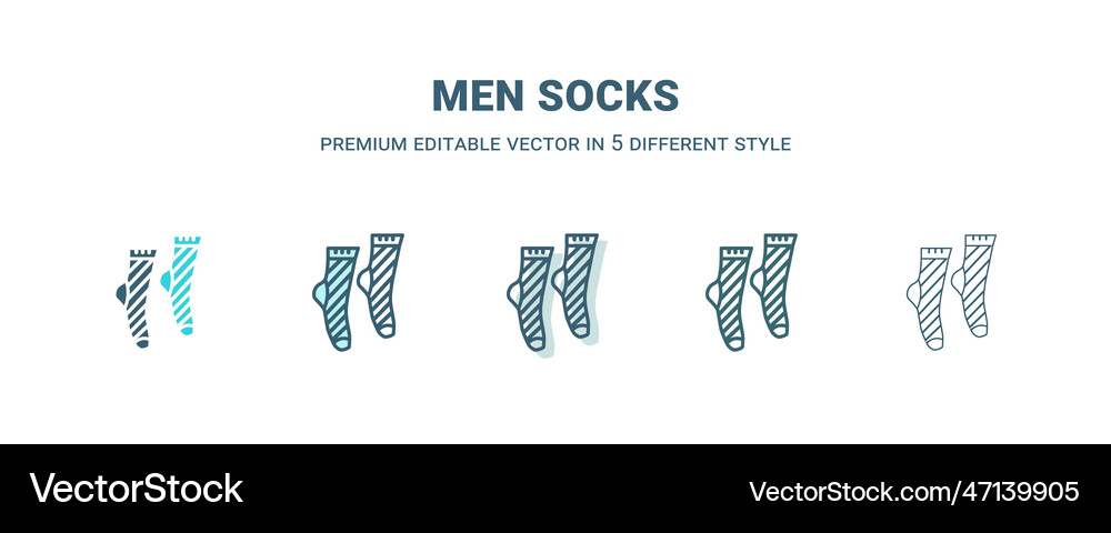 Men socks icon in 5 different style outline Vector Image