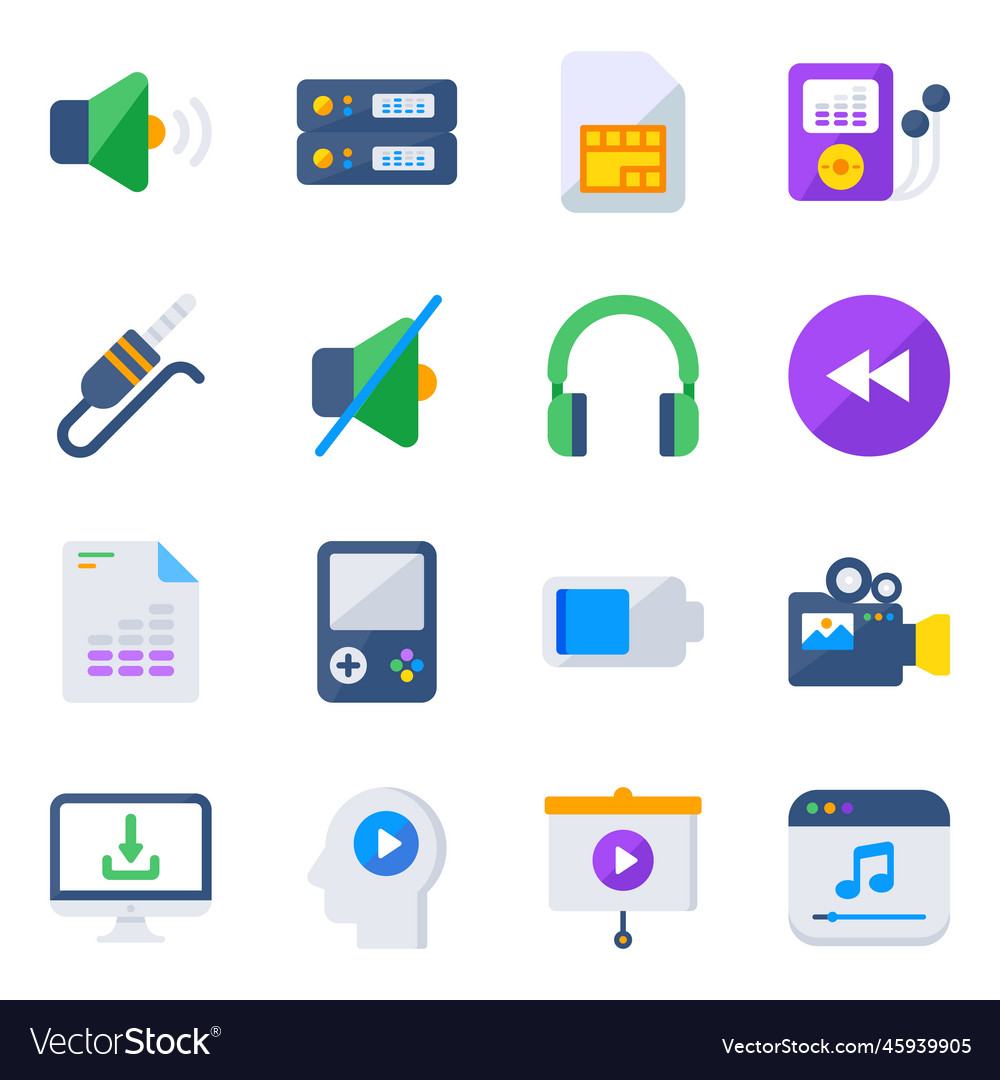 Pack of music and multimedia flat icons Royalty Free Vector