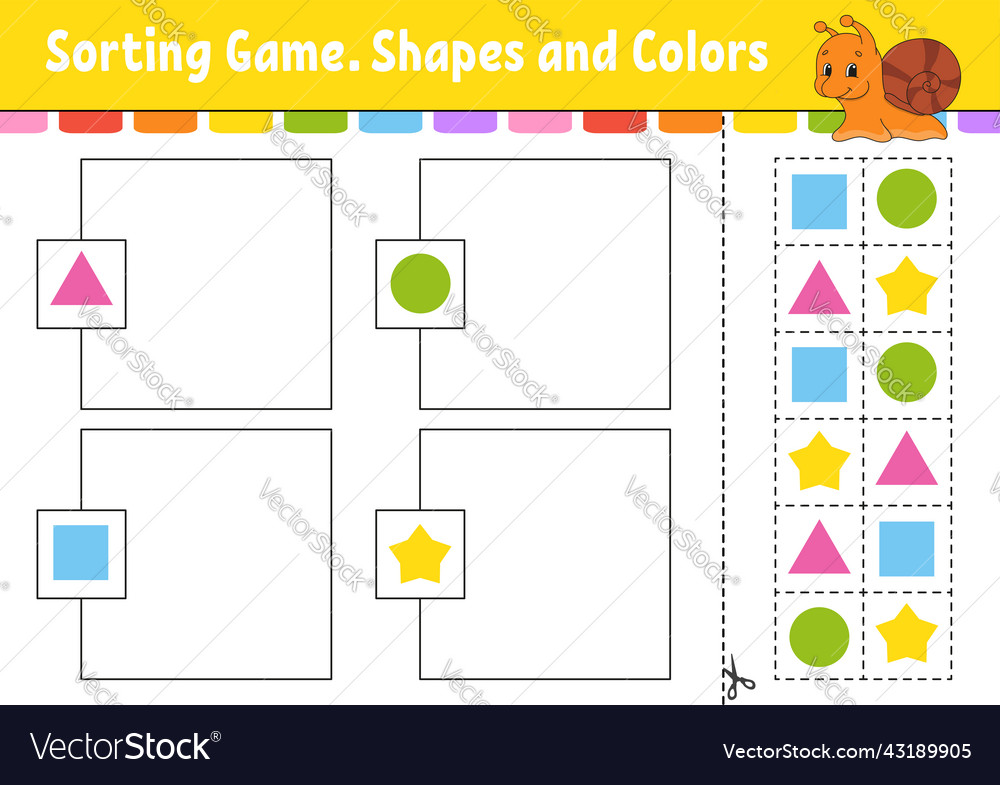 Sorting game shapes and colors cut and glue Vector Image