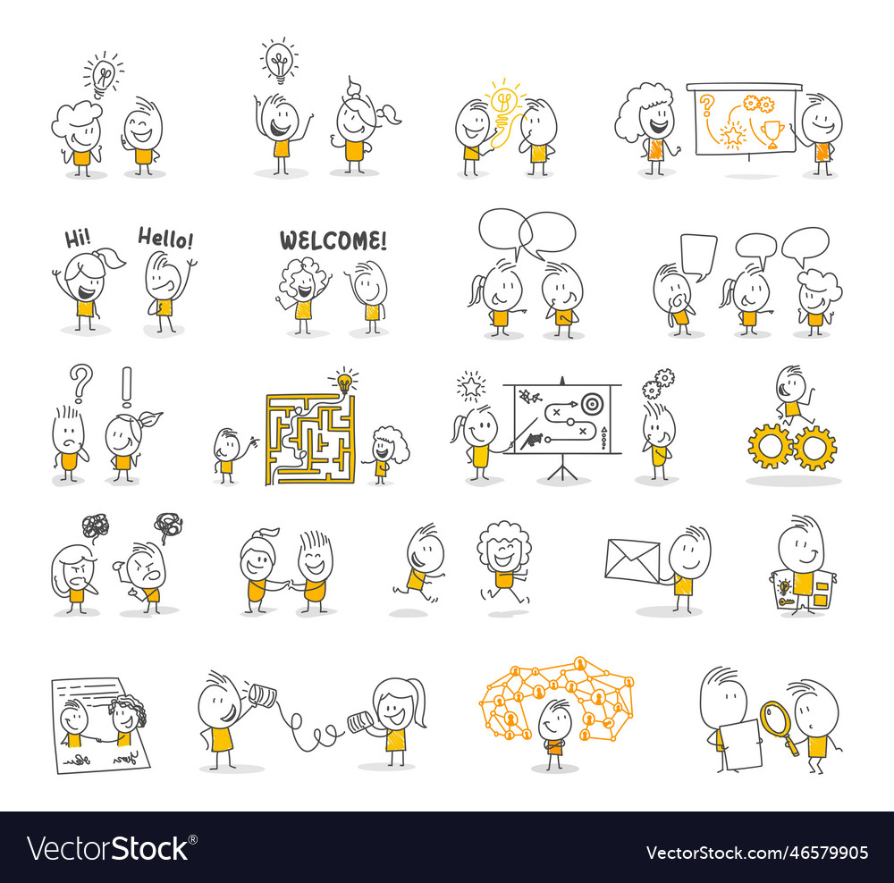 Stick figures office people hand drawn doodle Vector Image